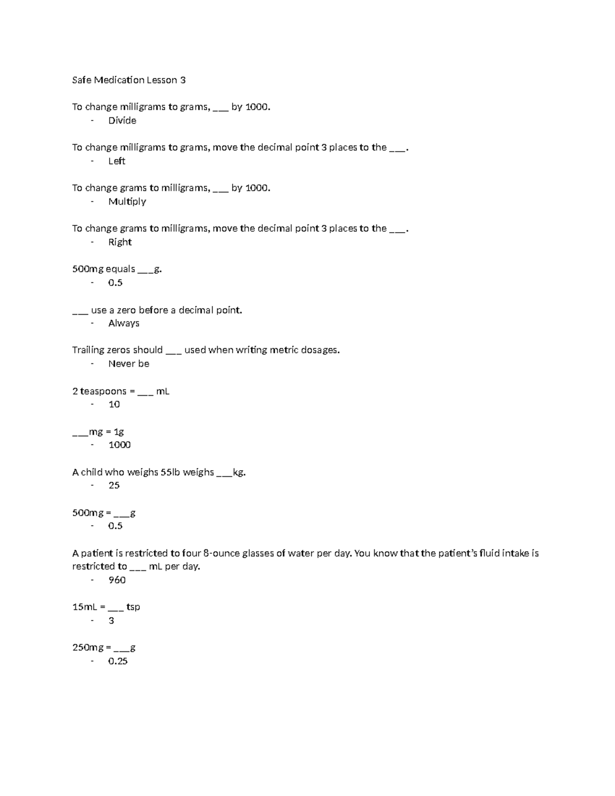 BSN Safe Medication Lesson 3 - Safe Medication Lesson 3 To change ...