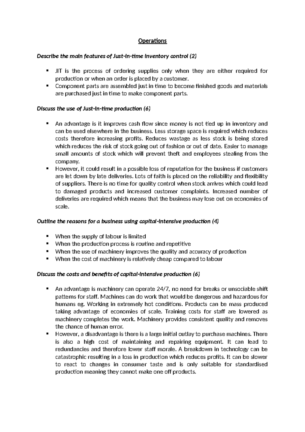 Operations q - notes - Operations Describe the main features of Just-in ...