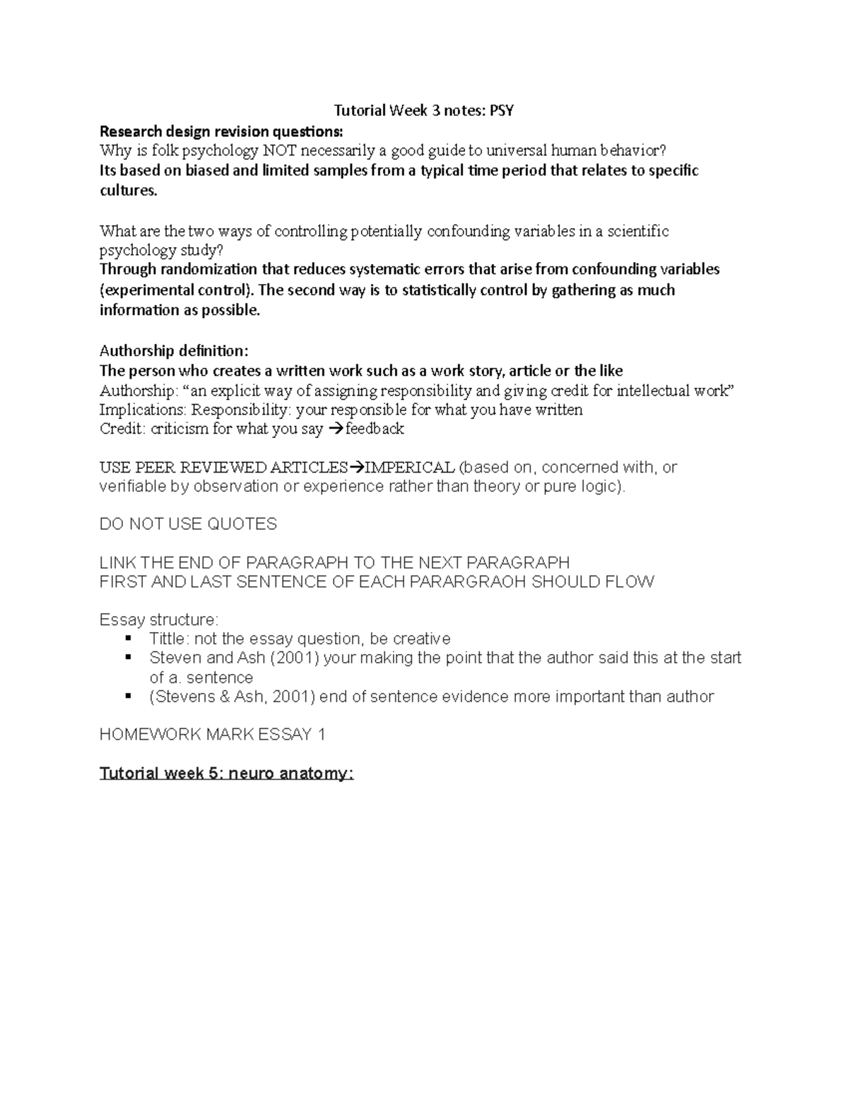 Tutorial Week 3 notes - Tutorial Week 3 notes: PSY Research design ...