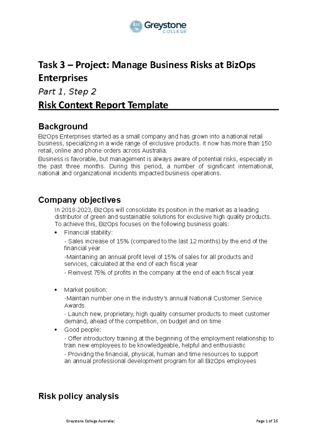 Assessment Templates TASK 3 Task 3 Project Manage Business Risks assessment-templates-task-3-task-3-project-manage-business-risks