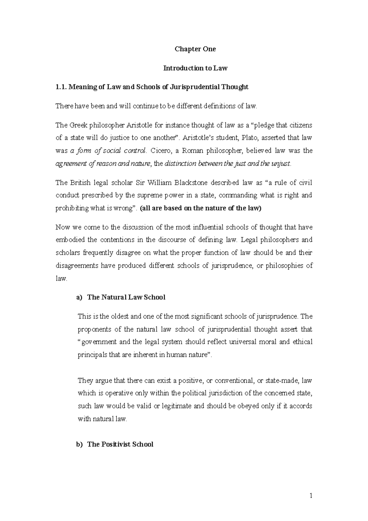 Business law short Note - Chapter One Introduction to Law Meaning of ...