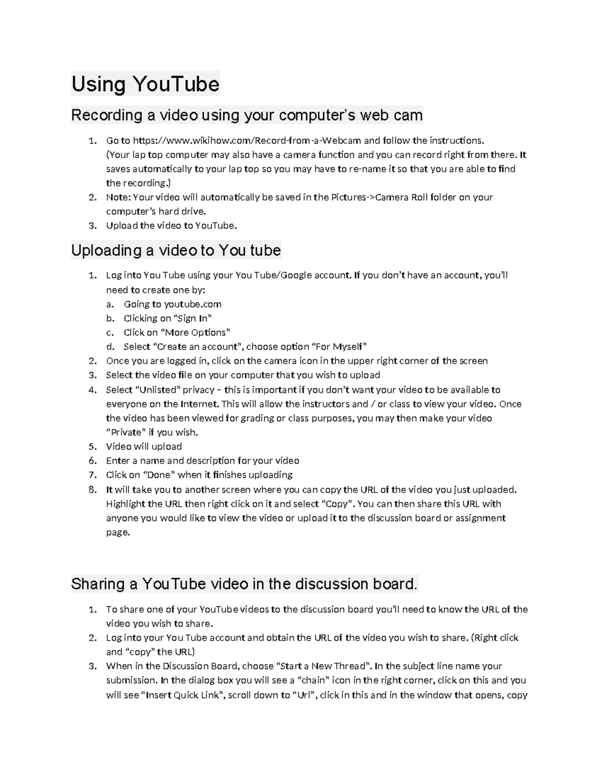 Using You Tube Video Assignments - Using YouTube Recording a video ...
