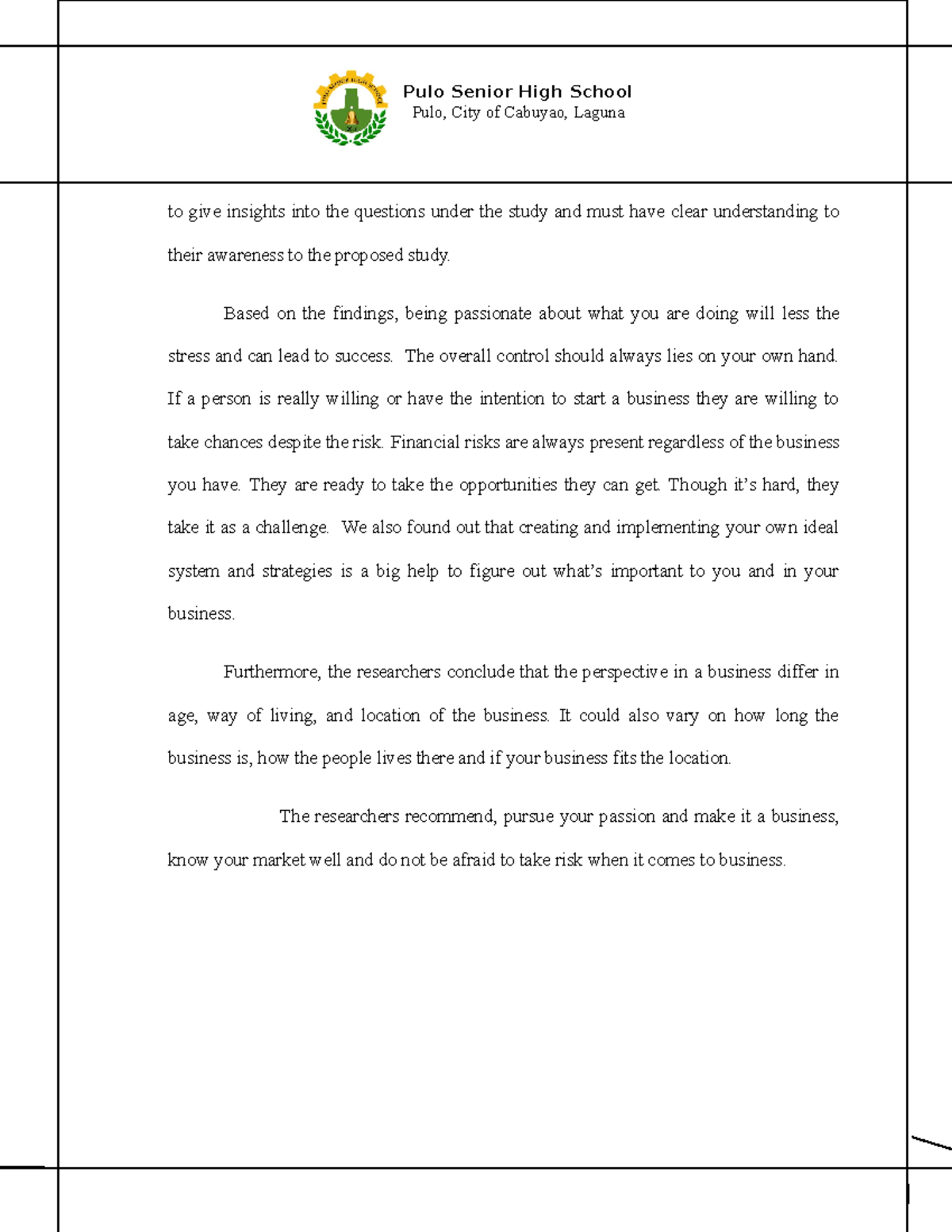 Abstract continuation - Pulo Senior High SchoolPulo, City of Cabuyao ...