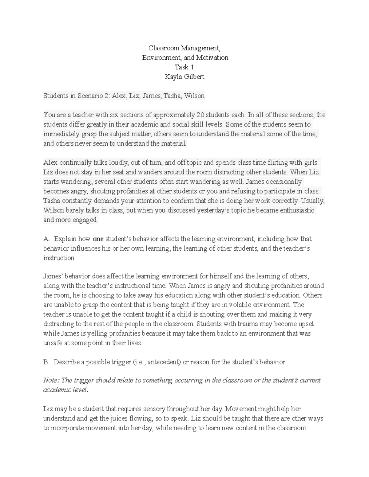 C572 - task 1-a - Classroom Management, Environment, and Motivation ...