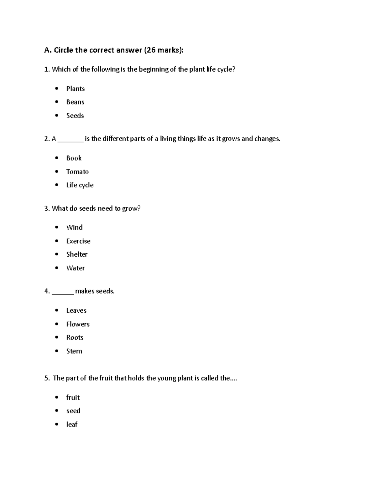 Grade 3 final exam - assignment - A. Circle the correct answer (26 ...