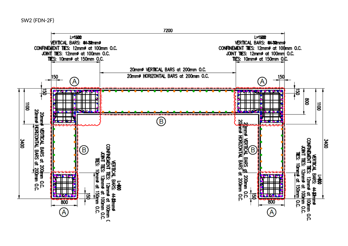 FDN-2F SW2 - Shop drawing of shearwall - SW2 (FDN-2F) 7200 L=1500 L ...