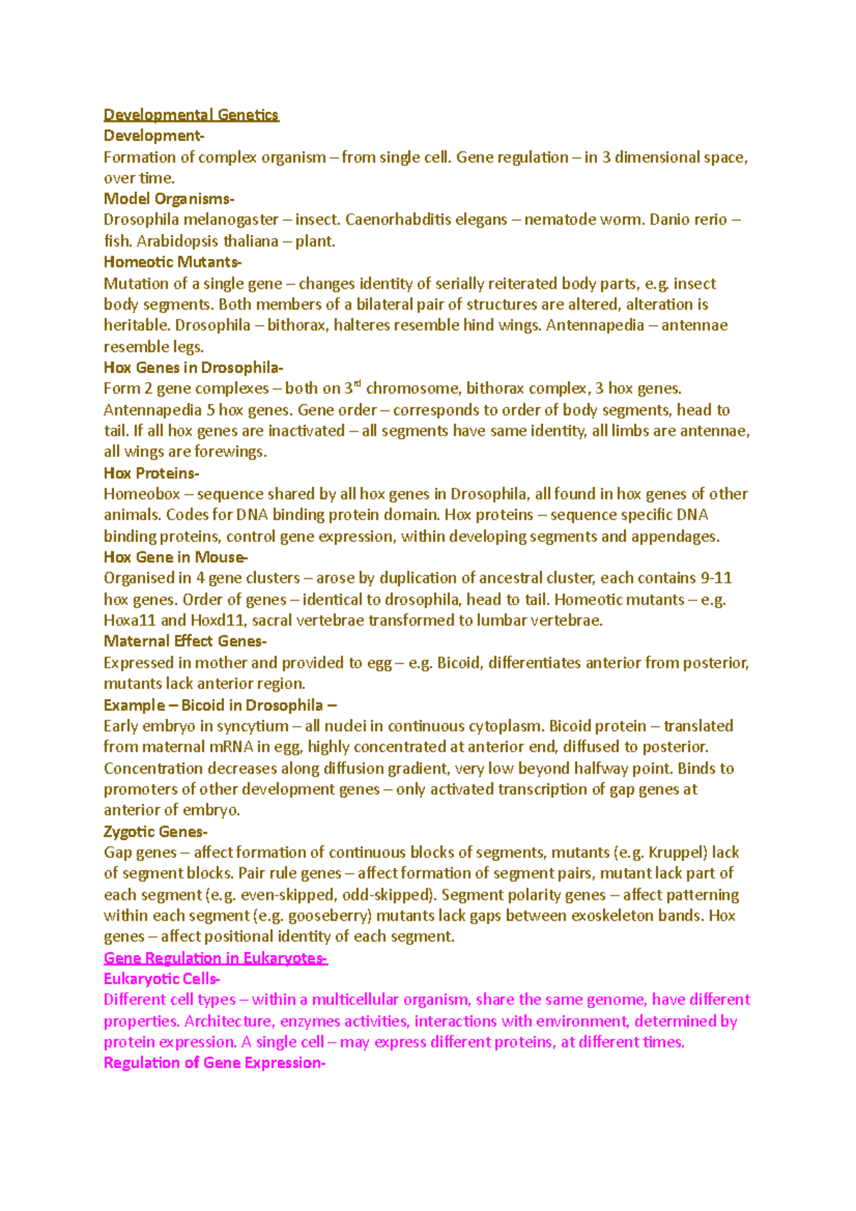 Developmental Genetics - Developmental Genetics Development- Formation ...