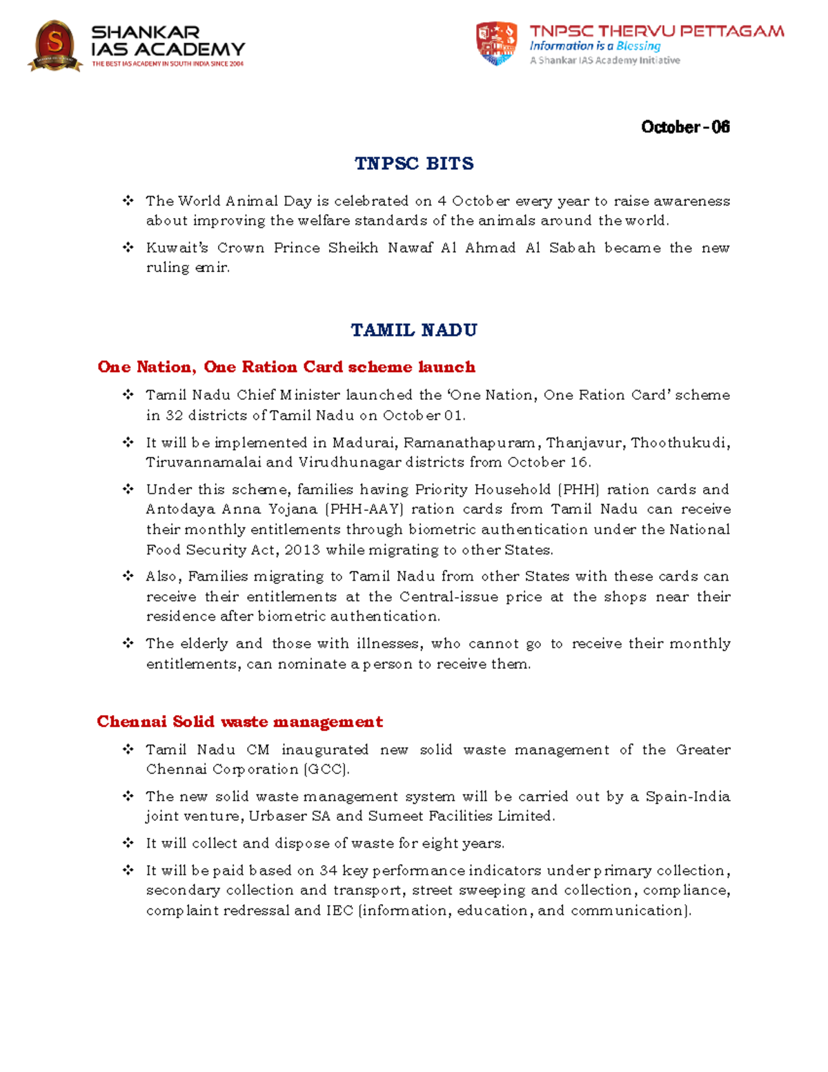 Oct 06 - English [Current Afairs for the month September-2020] - Arts ...