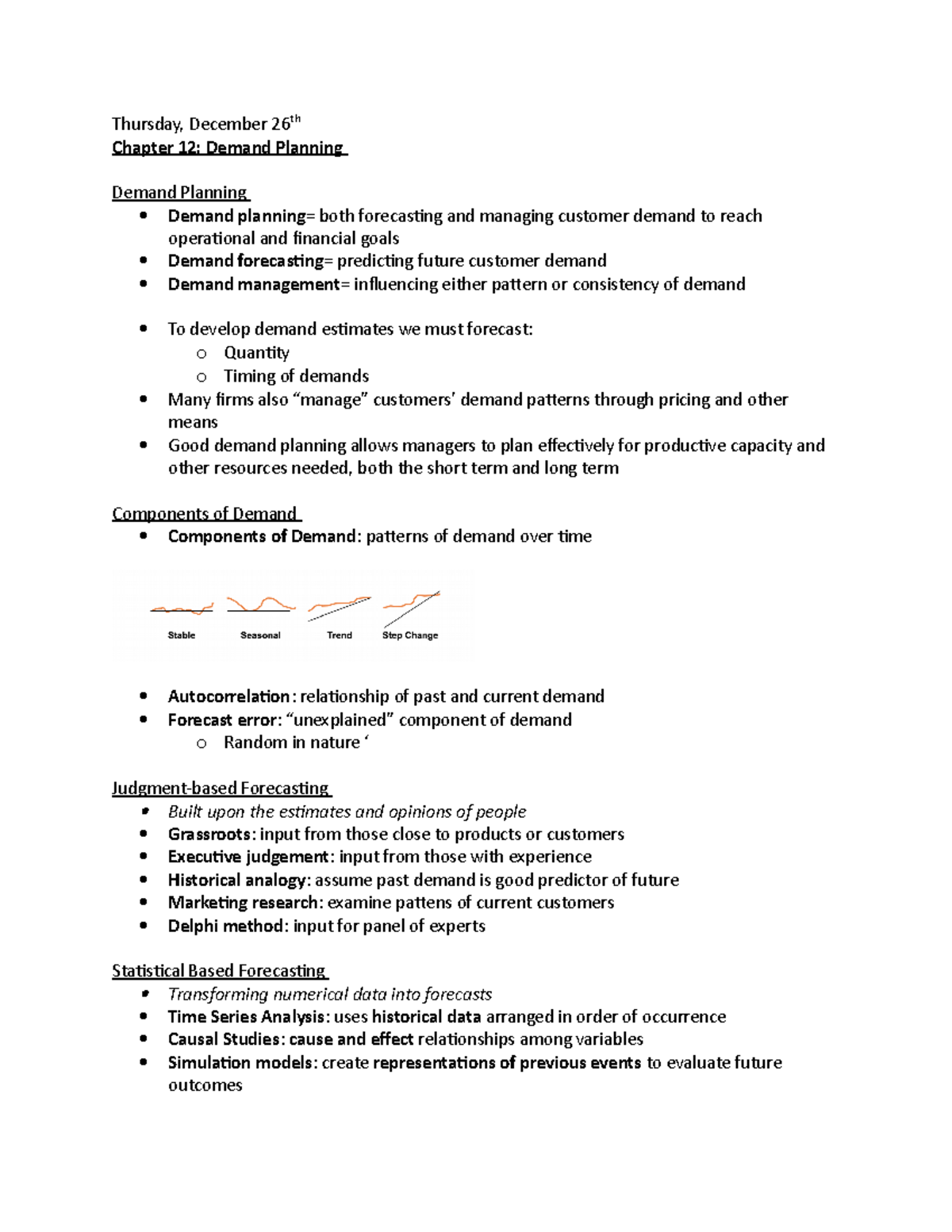 SCHM 2301 Notes 02 25 - Thursday, December 26th Chapter 12: Demand ...