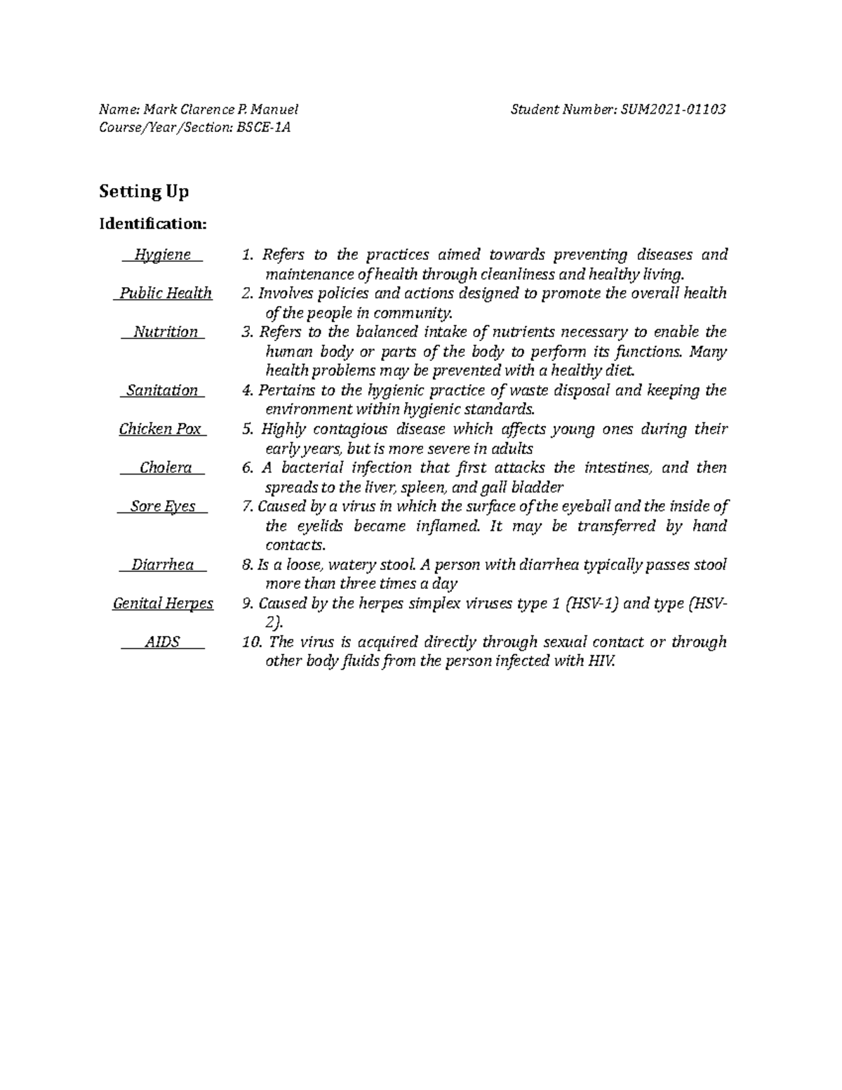 Name3 - Public health - Name: Mark Clarence P. Manuel Student Number ...