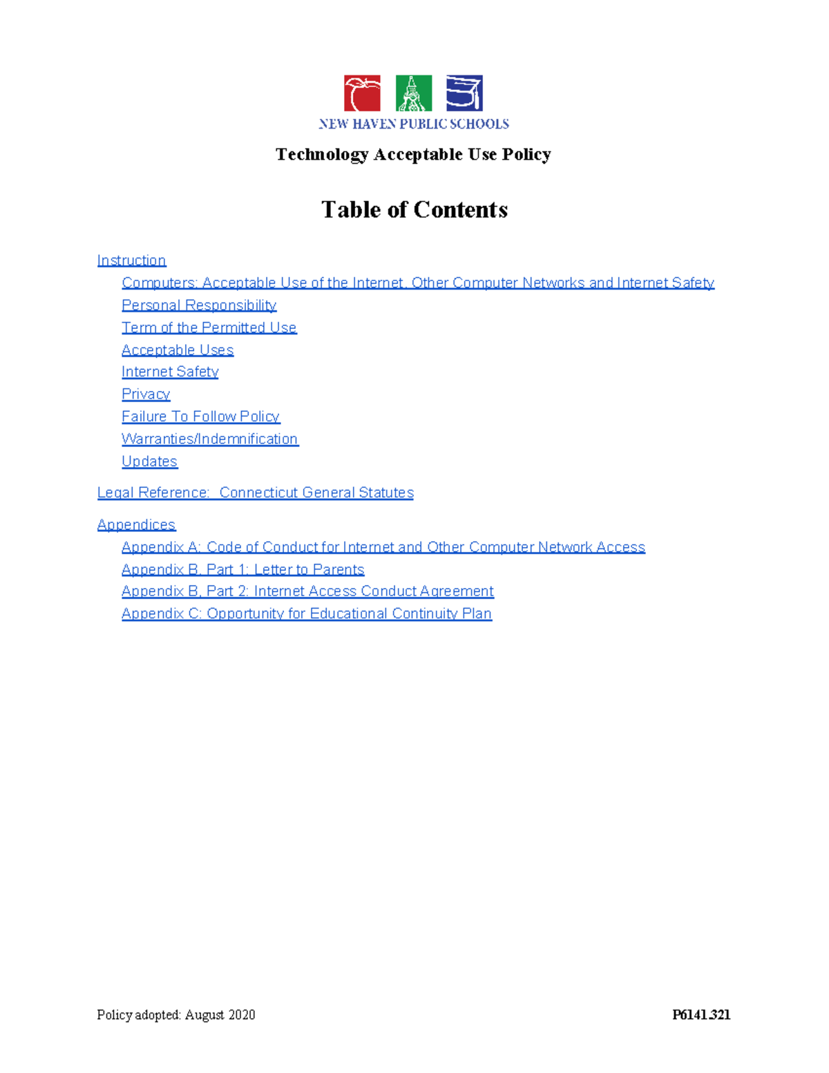 NHPS Acceptable Use Policy - Technology Acceptable Use Policy Table of ...