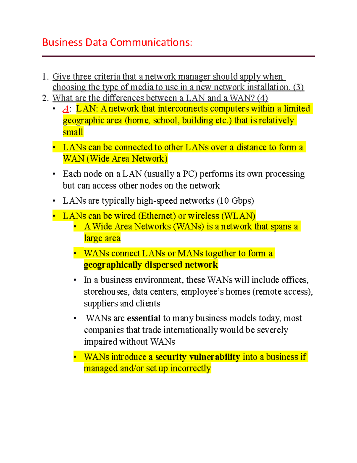 Business Data Communications Questions - Business Data Communications ...