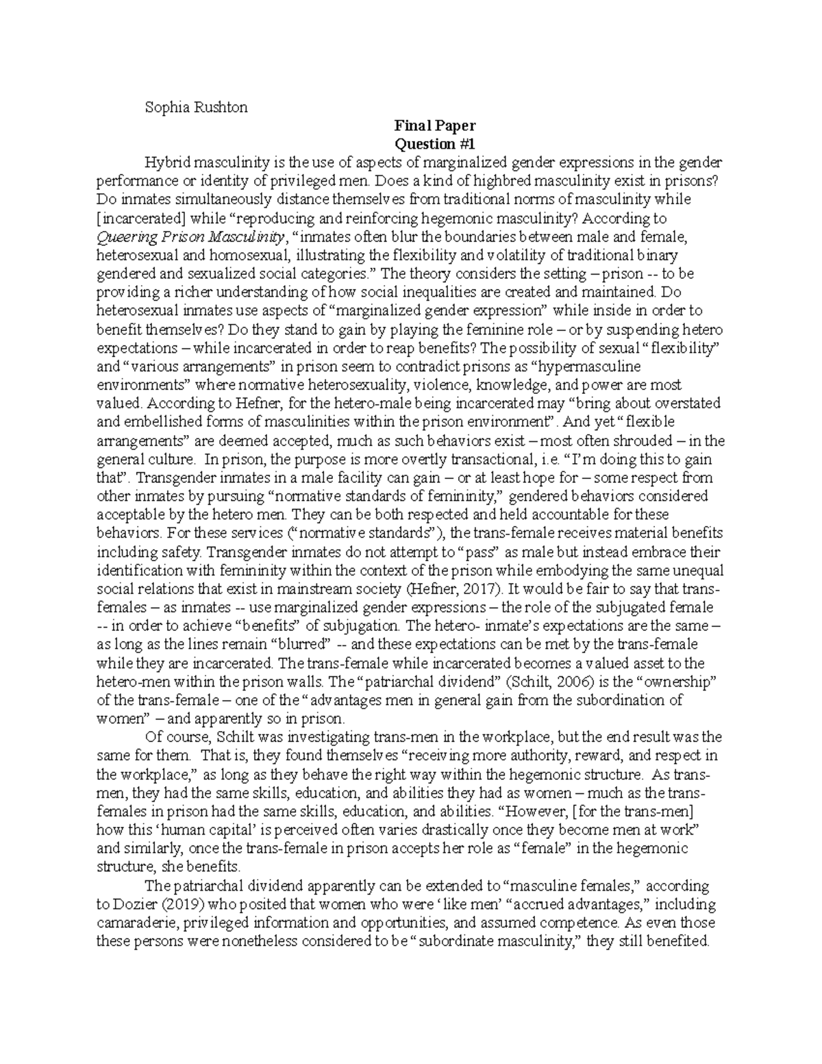 Final - Grade: A - Sophia Rushton Final Paper Question # Hybrid ...