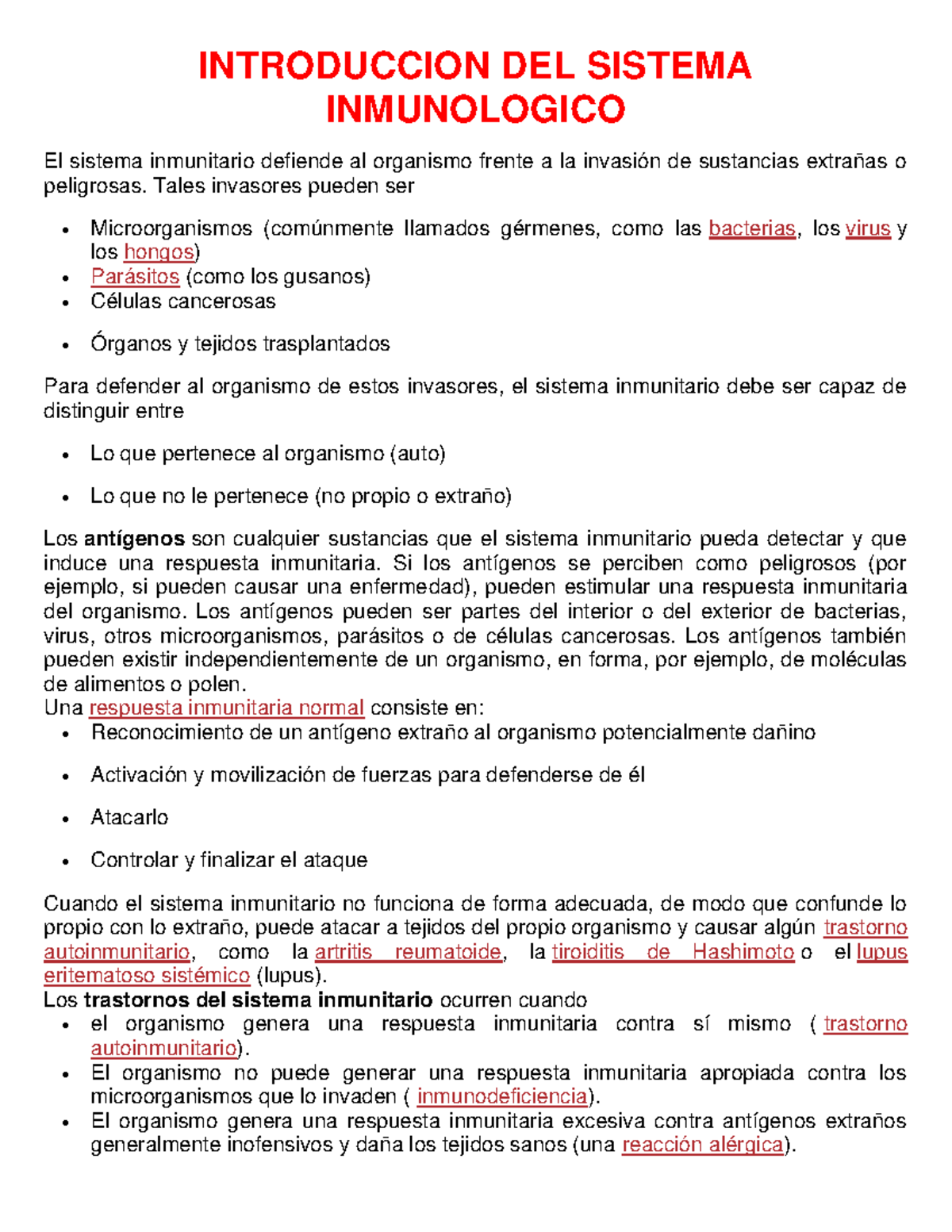 Sistema Inmunologico - INTRODUCCION DEL SISTEMA INMUNOLOGICO El sistema ...