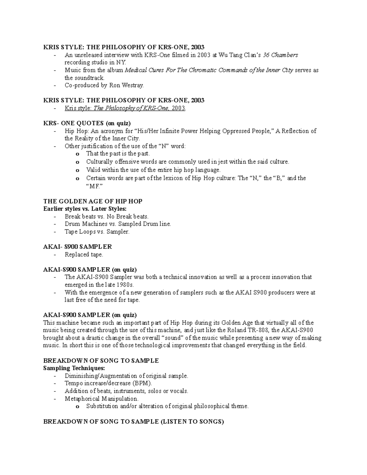 Lecture 6 - KRS ONE, the golden age of hip hop - KRIS STYLE: THE ...