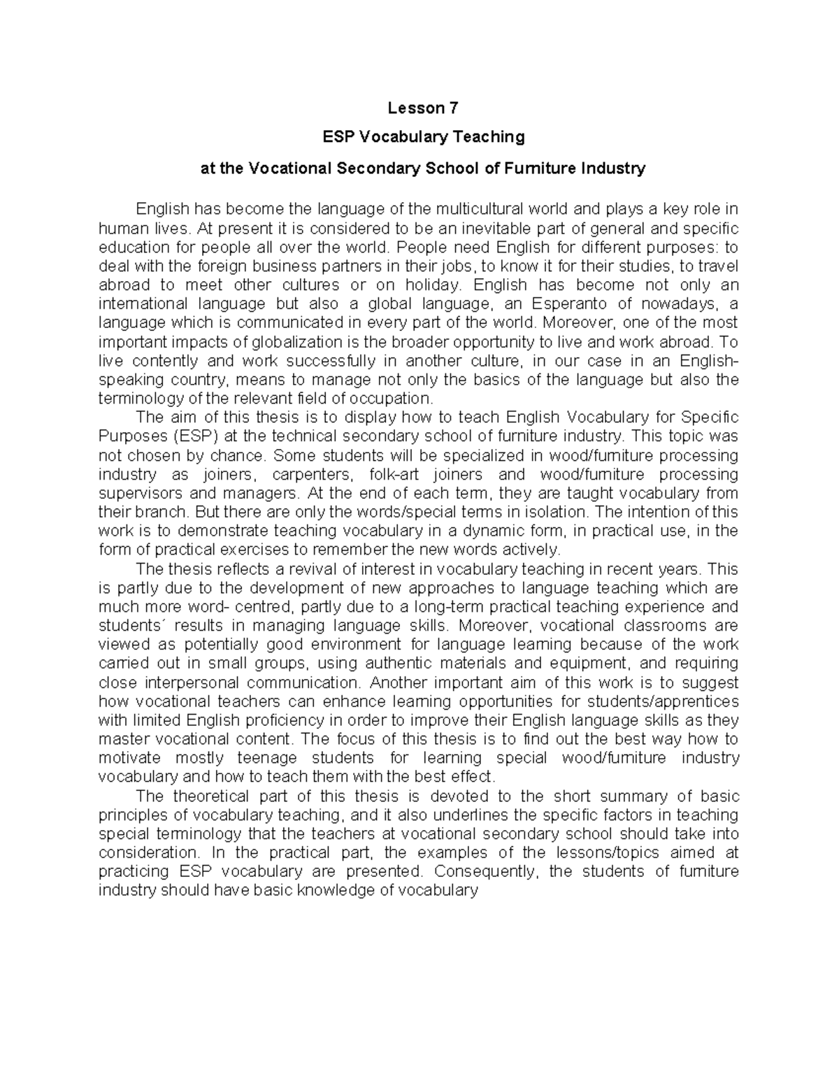 Lesson-7 - This is for ESP - Lesson 7 ESP Vocabulary Teaching at the ...