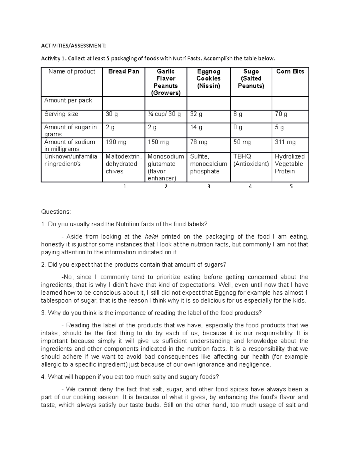 STS Lesson 5 THE GOOD LIFE - ACTIVITIES/ASSESSMENT: Activity 1. Collect ...