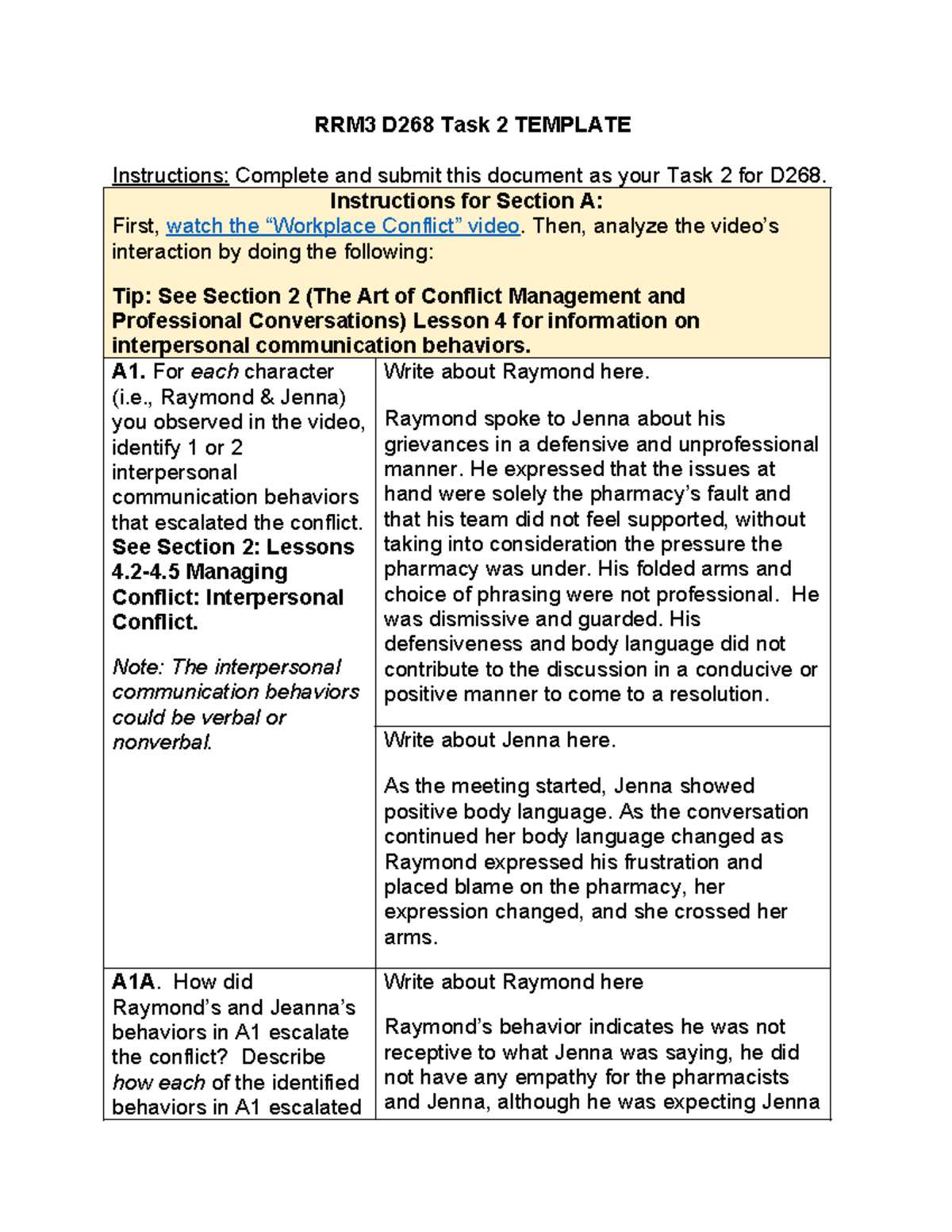 RRM3 D268 Task 2 - Instructions for Section A: First, watch the ...