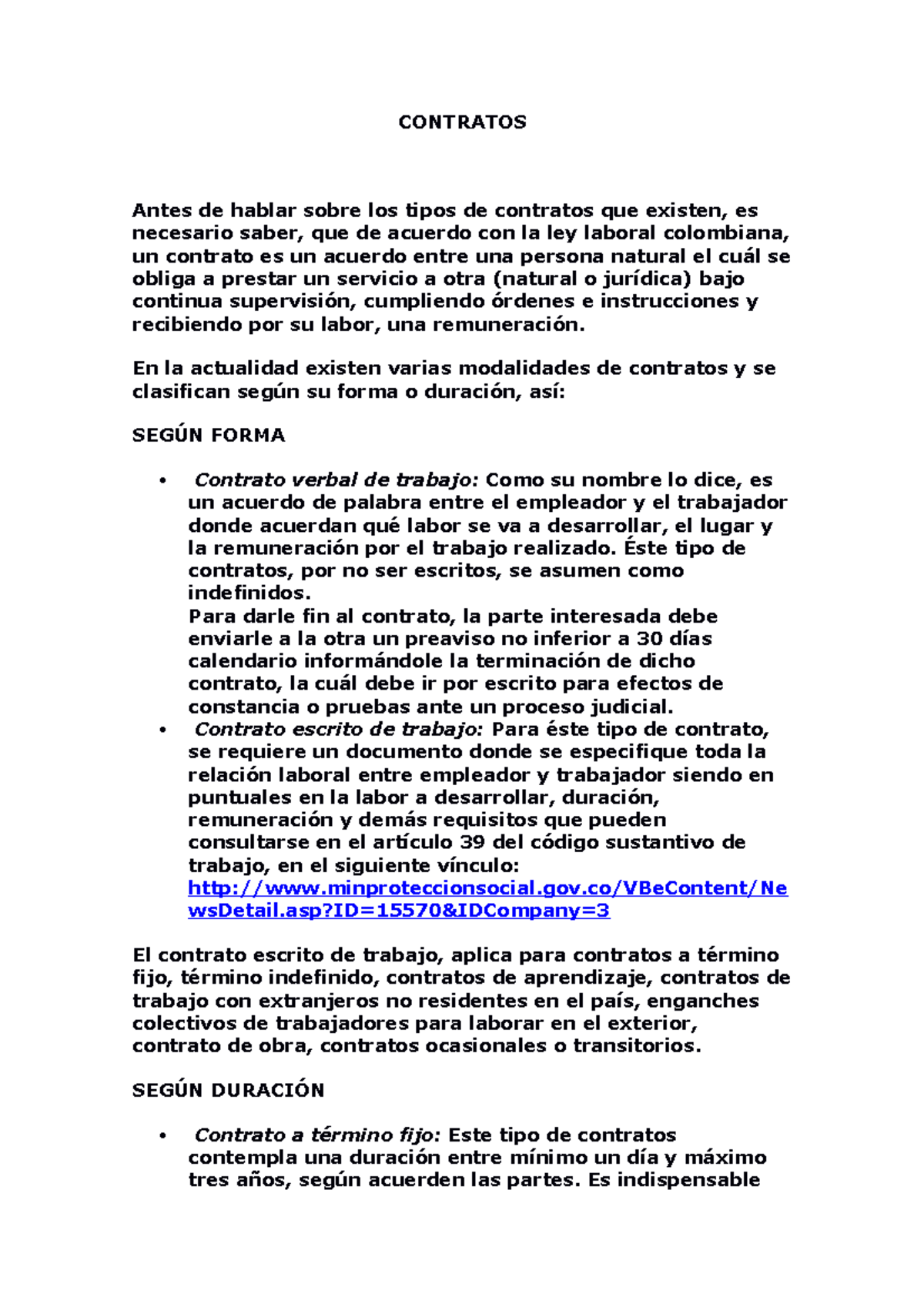 Contratos - CONTRATOS Antes de hablar sobre los tipos de contratos que ...
