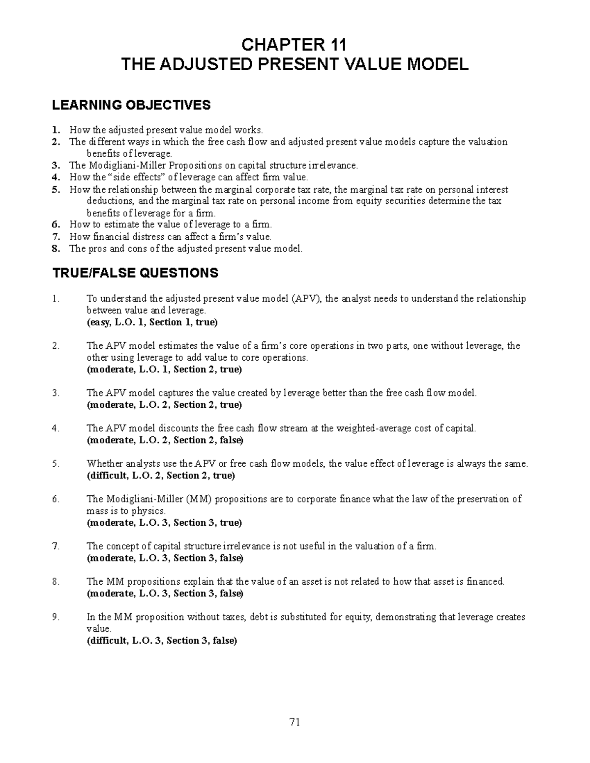 SD11- The Adjusted Present Value Model - CHAPTER 11 THE ADJUSTED ...