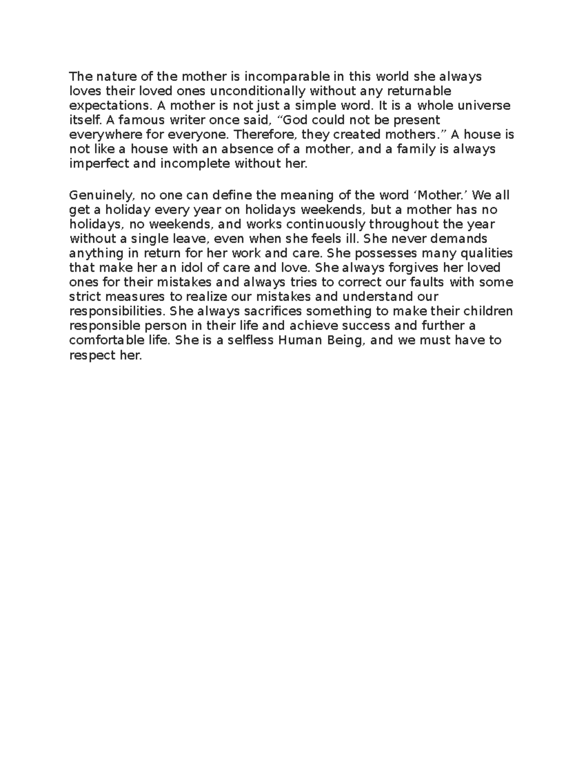 Essay ENG - English For Business Studies - The nature of the mother is ...