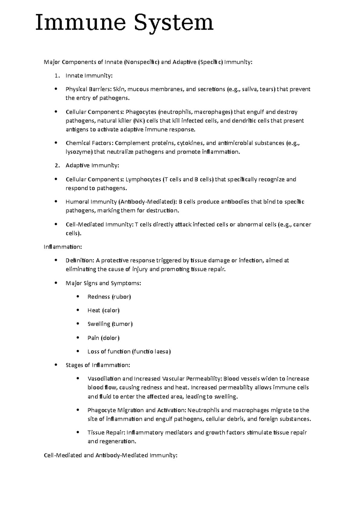 Immune system dox - Major Components of Innate (Nonspecific) and ...