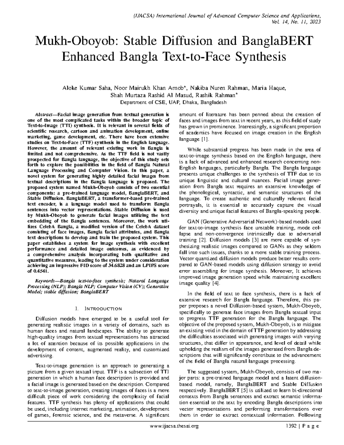 Paper 142-Mukh Oboyob Stable Diffusion and Bangla BERT - Vol. 14, No ...