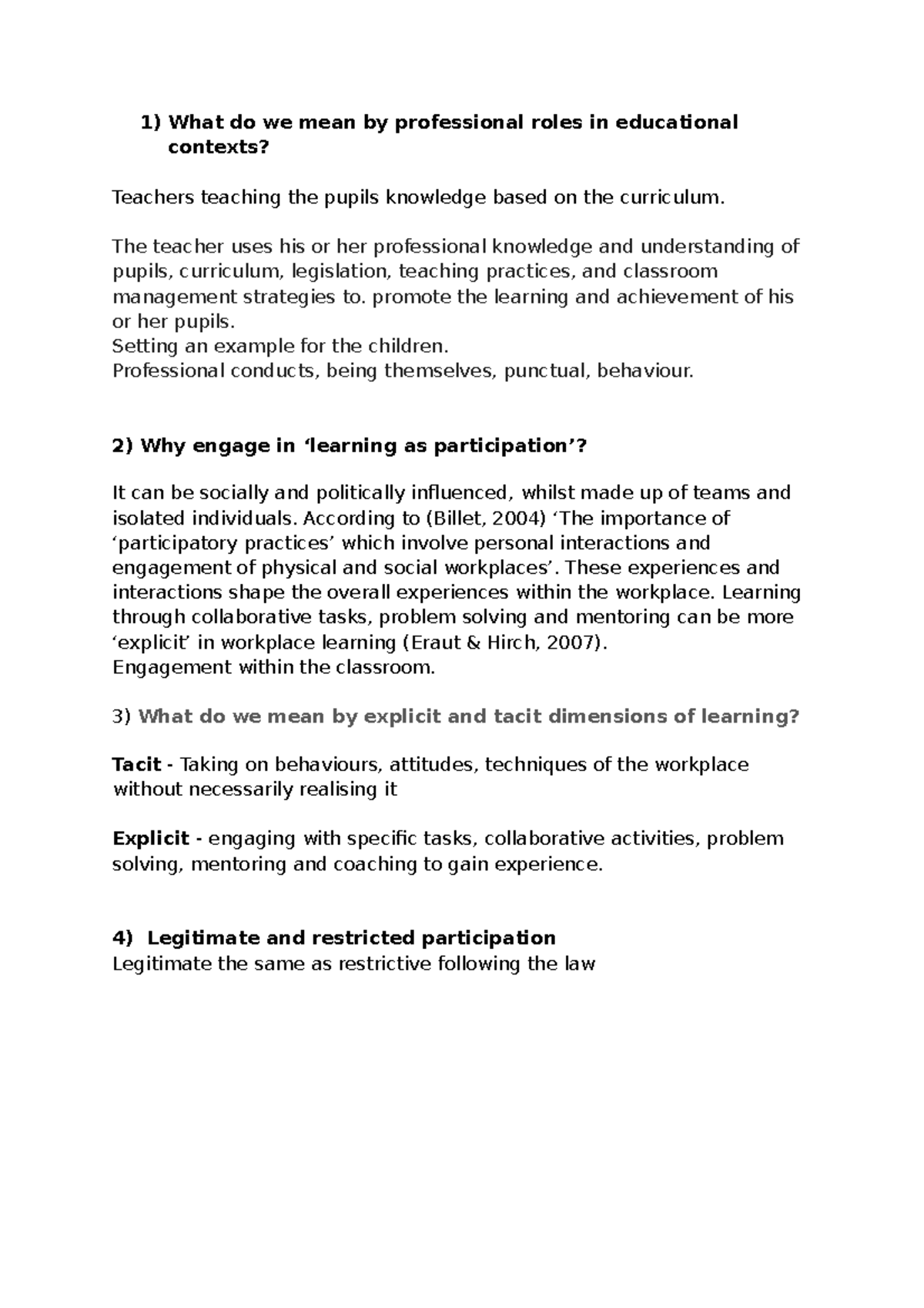Professional placement - 1) What do we mean by professional roles in ...