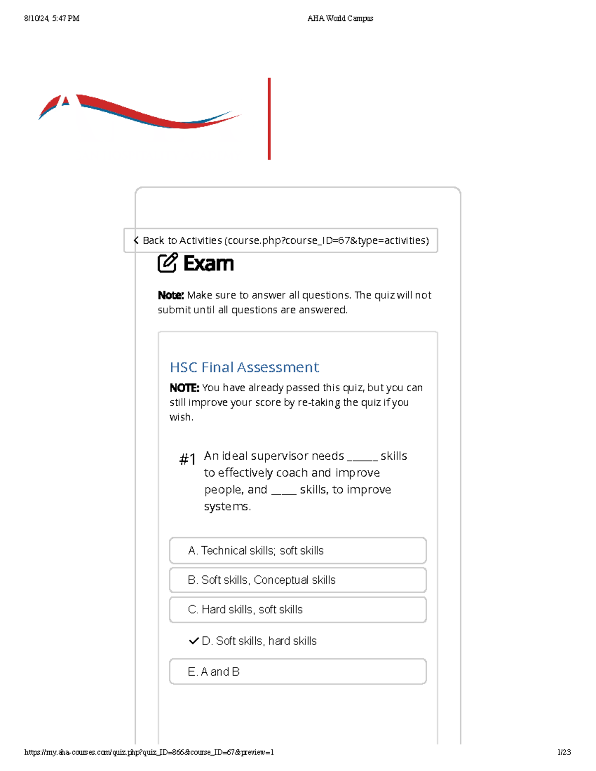 AHA HPC Final EXAM Answer KEYS - ‹ Back to Activities (course?course_ID ...