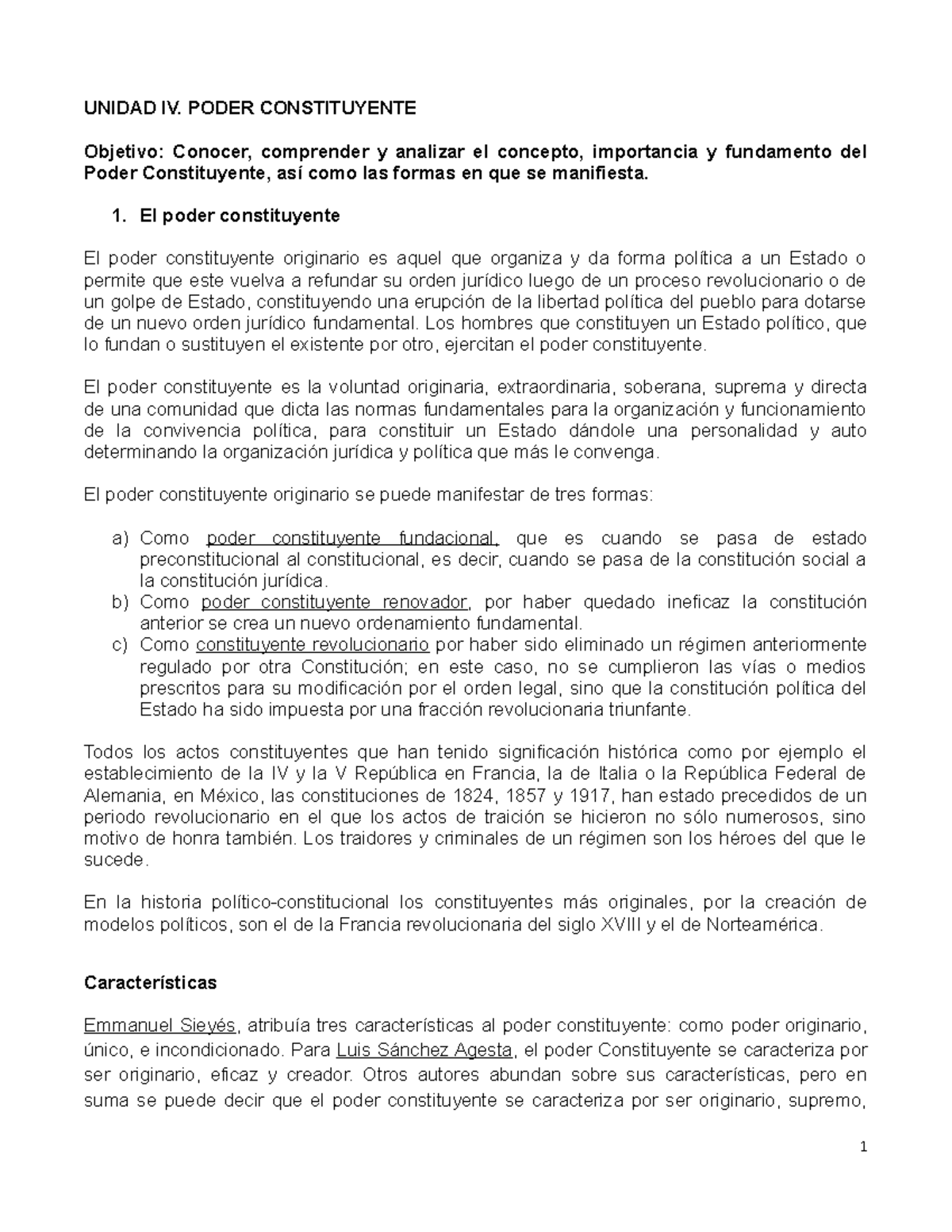 DEL PODER CONSTITUYENTE ORIGINARIO - UNIDAD IV. PODER CONSTITUYENTE ...