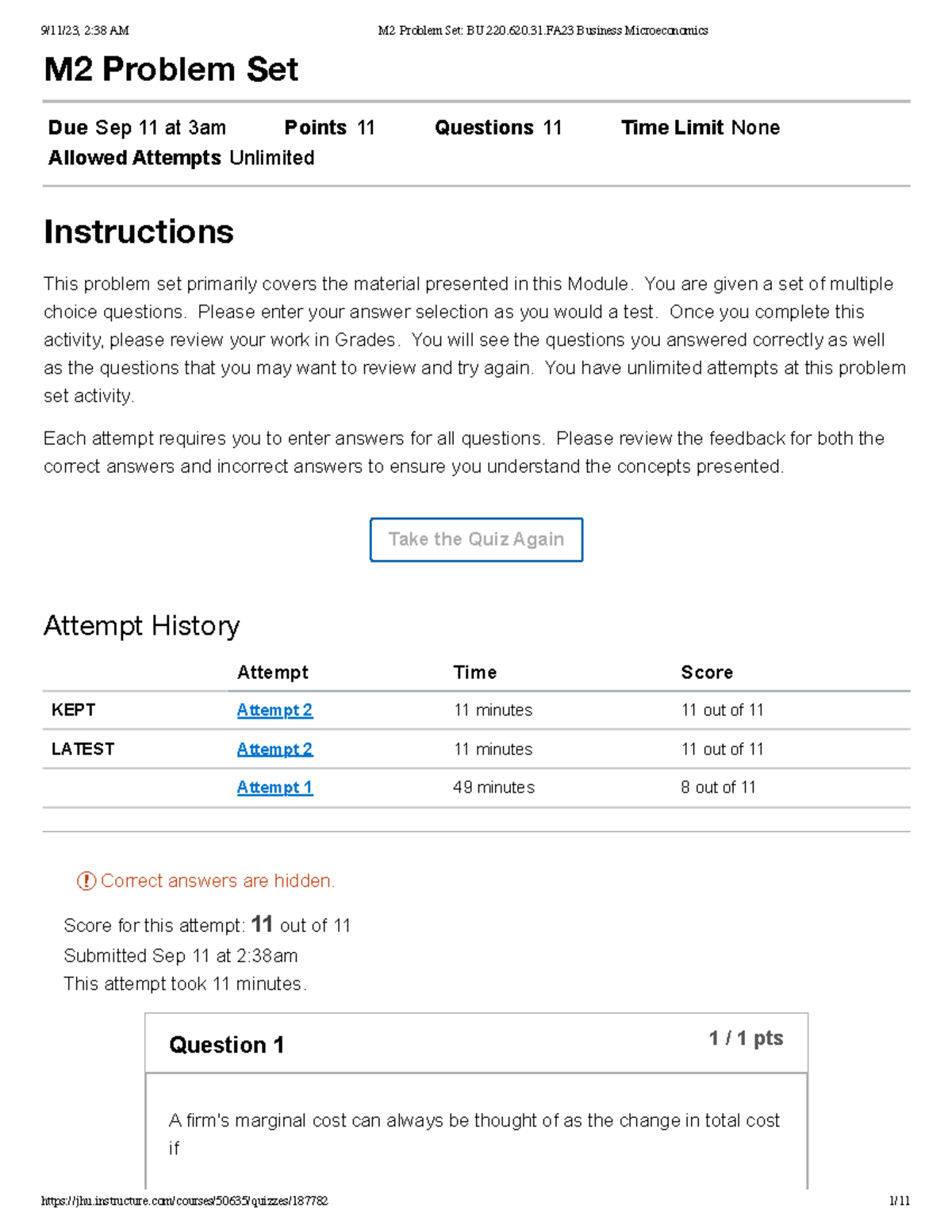 M2 Problem Set BU.220.620.31.FA23 Business Microeconomics final - M2 Problem Set Due Sep 11 at ...