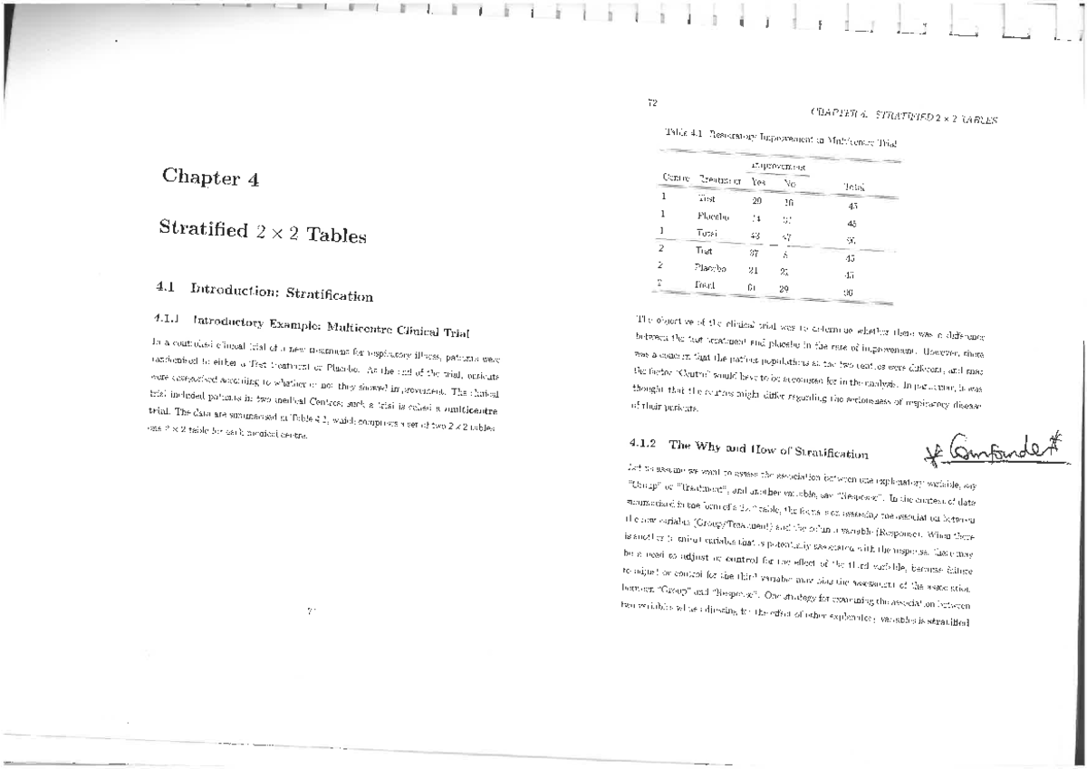Chapter 4 notes (clear ones) - 72 CHAPTER 4. STRATIFIED 2 x 2 TABLES ...