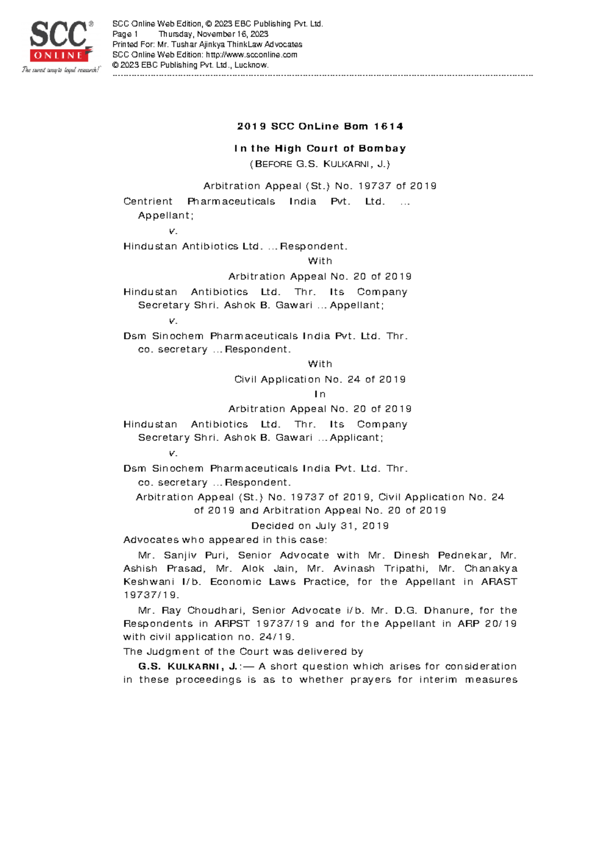 Centrient Pharmaceuticals India Pvt. Ltd. V Hindustan Antibiotics Ltd ...