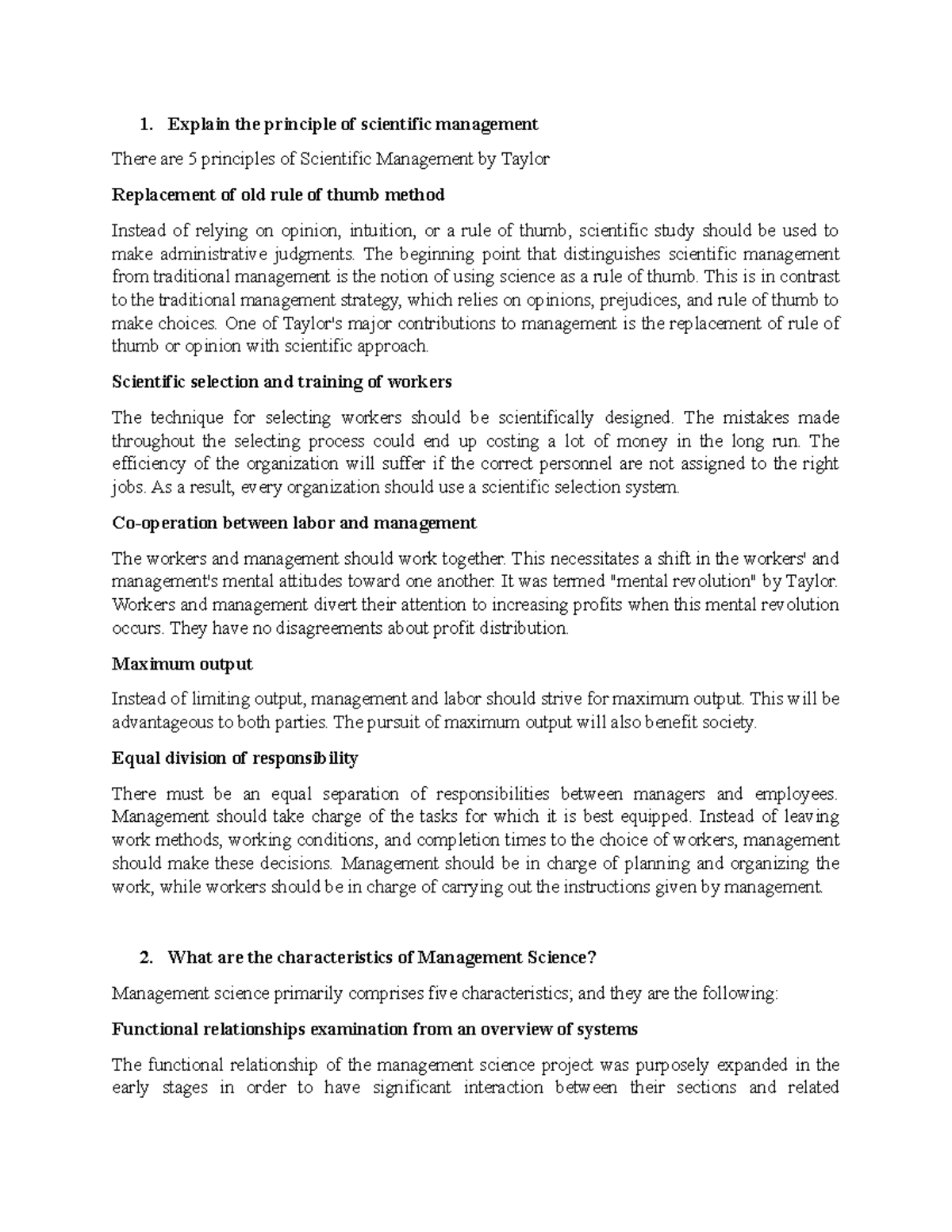 Explain the principle of scientific management - 1. Explain the ...