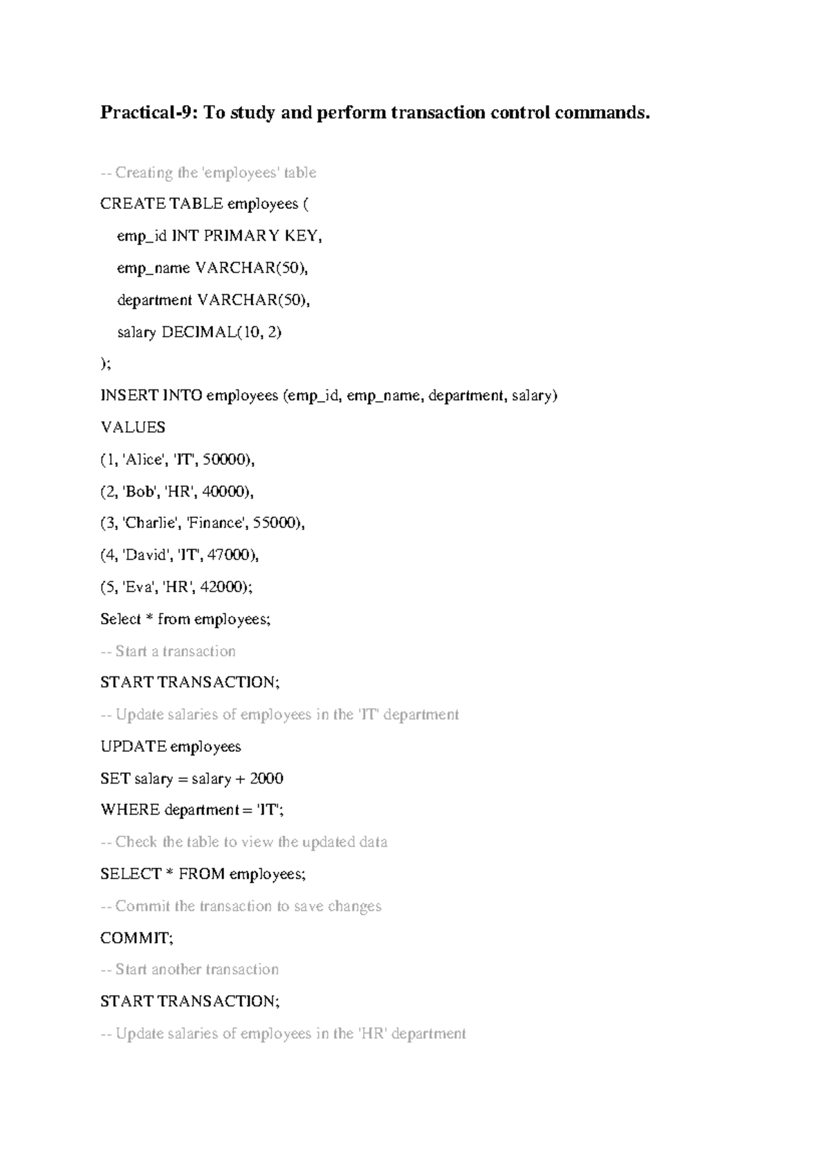 Practical - 9-10 - Practical-9: To study and perform transaction ...