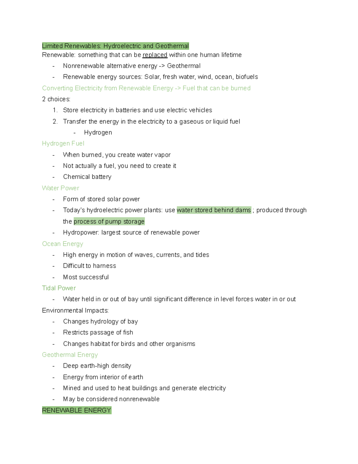 APES Notes - Limited Renewables: Hydroelectric and Geothermal Renewable ...