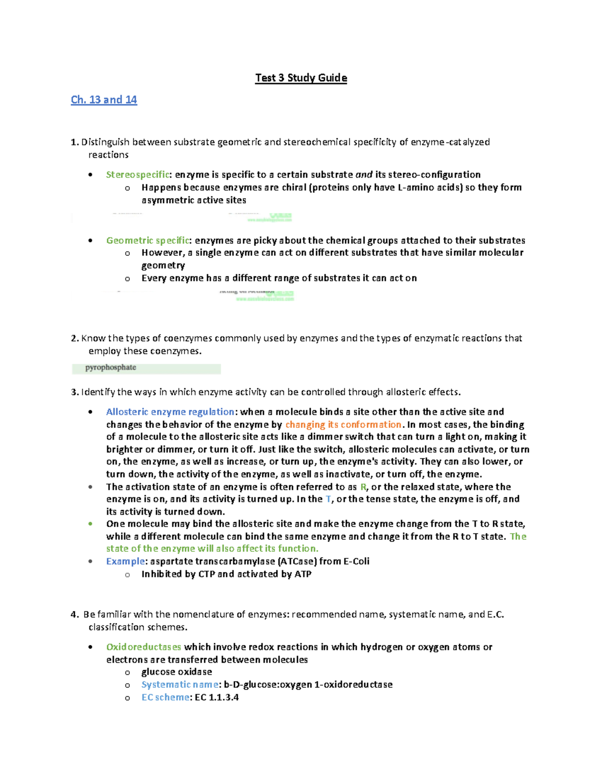 Fundamentals of Biochem Test 3 Review - Warning: TT: undefined function ...