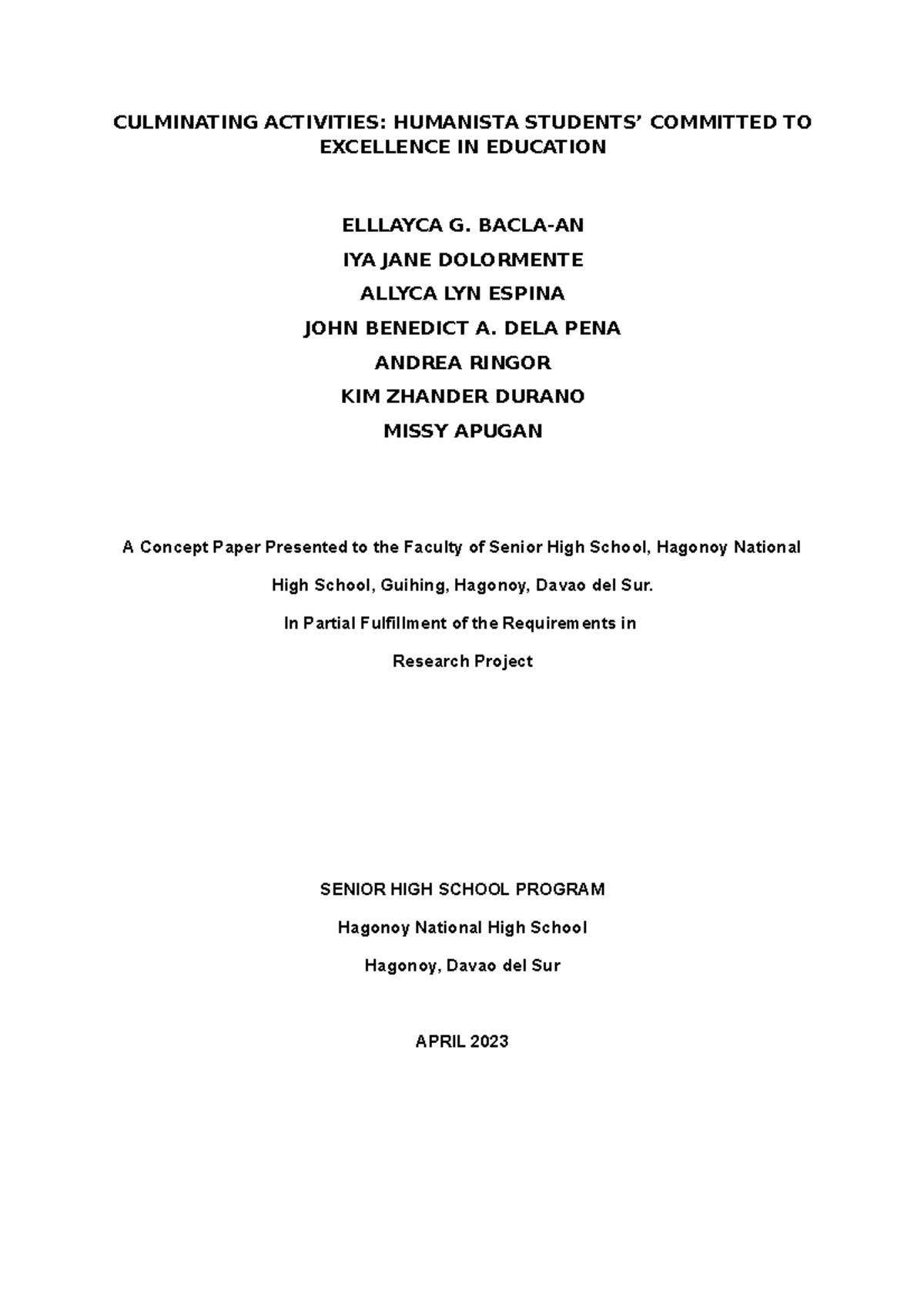 Concept Paper G5-6 - An essay - CULMINATING ACTIVITIES: HUMANISTA ...