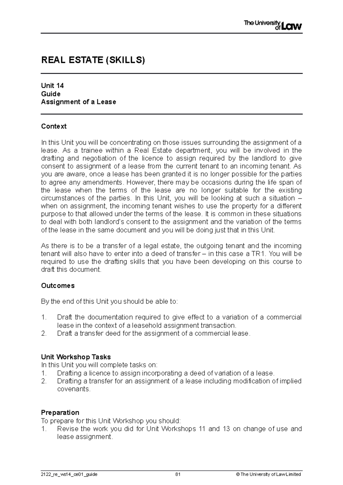 Real Estate Workshop 14 Module Guide - REAL ESTATE (SKILLS) Unit 14 ...