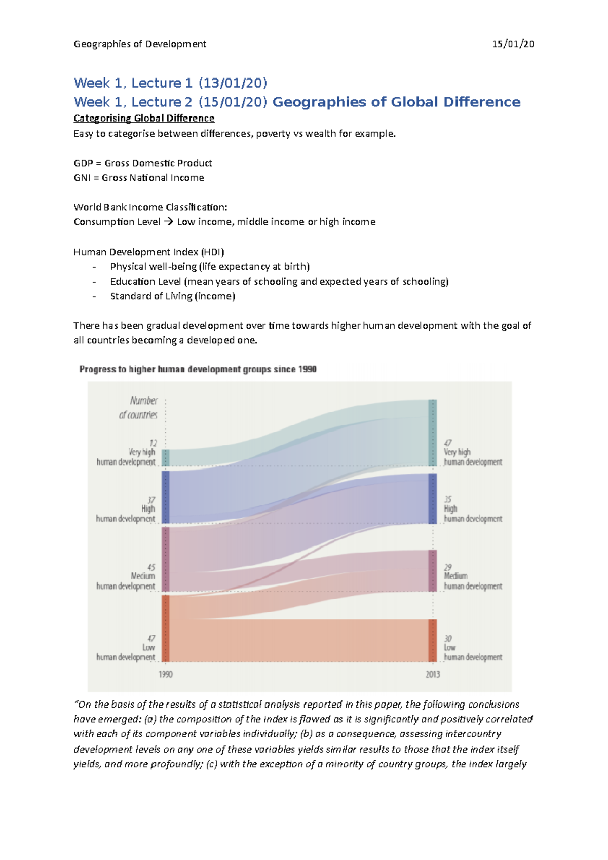 Geographies of Development - Week 1, Lecture 1 (13/01/20) Week 1 ...