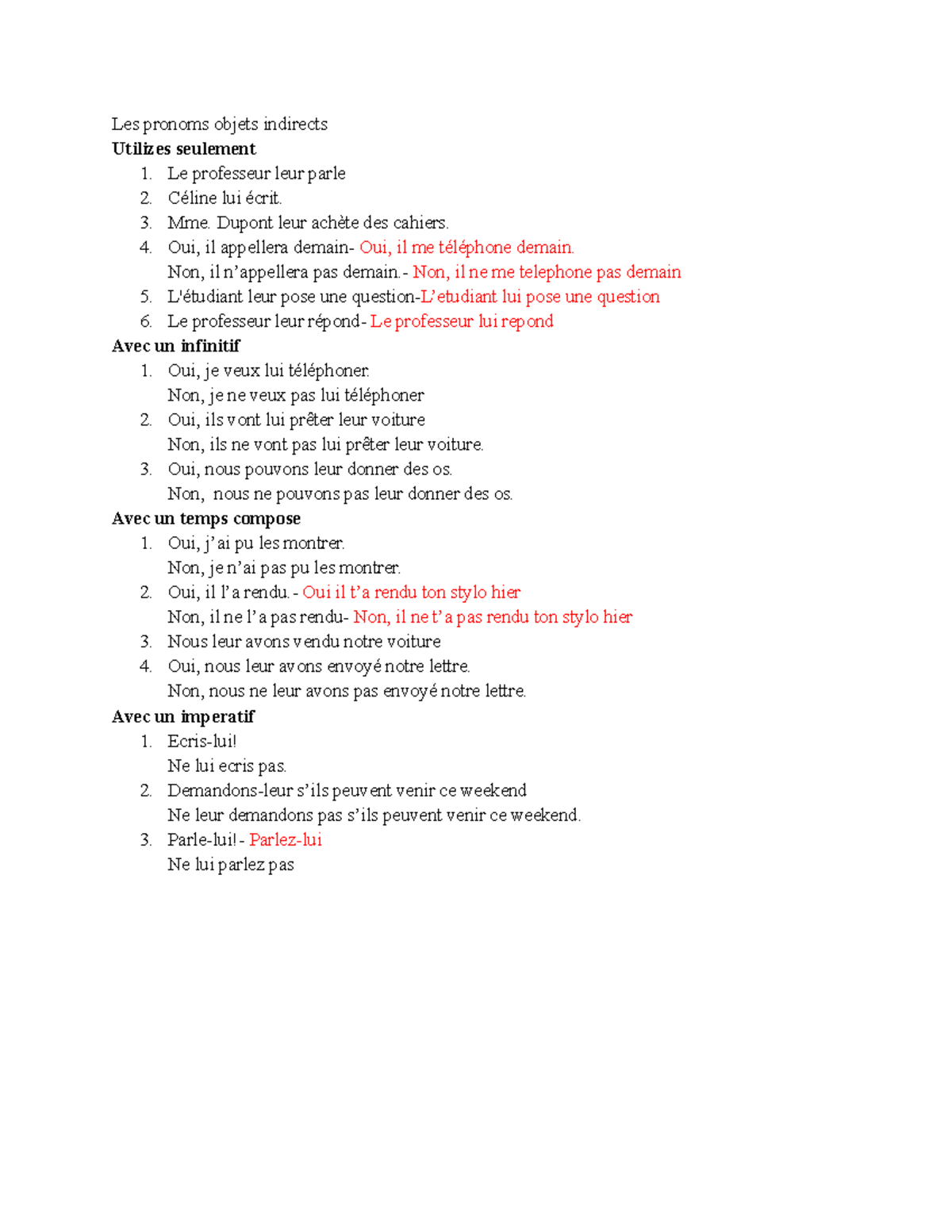 Les devoirs objet indirects - Les pronoms objets indirects Utilizes ...