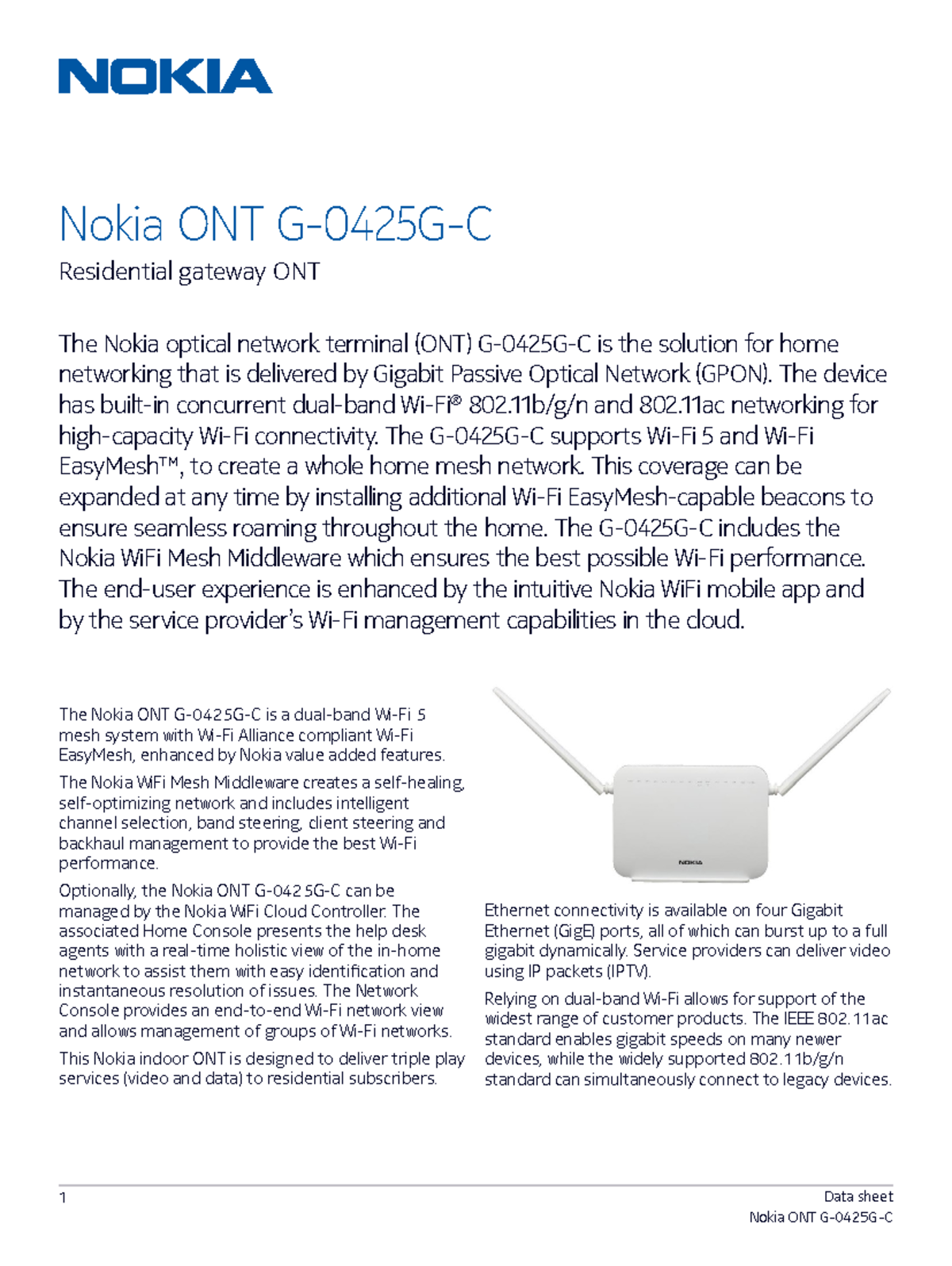 Nokia ONT G 0425G C datasheet Data Sheet EN - 1 Data sheet Nokia ONT G ...