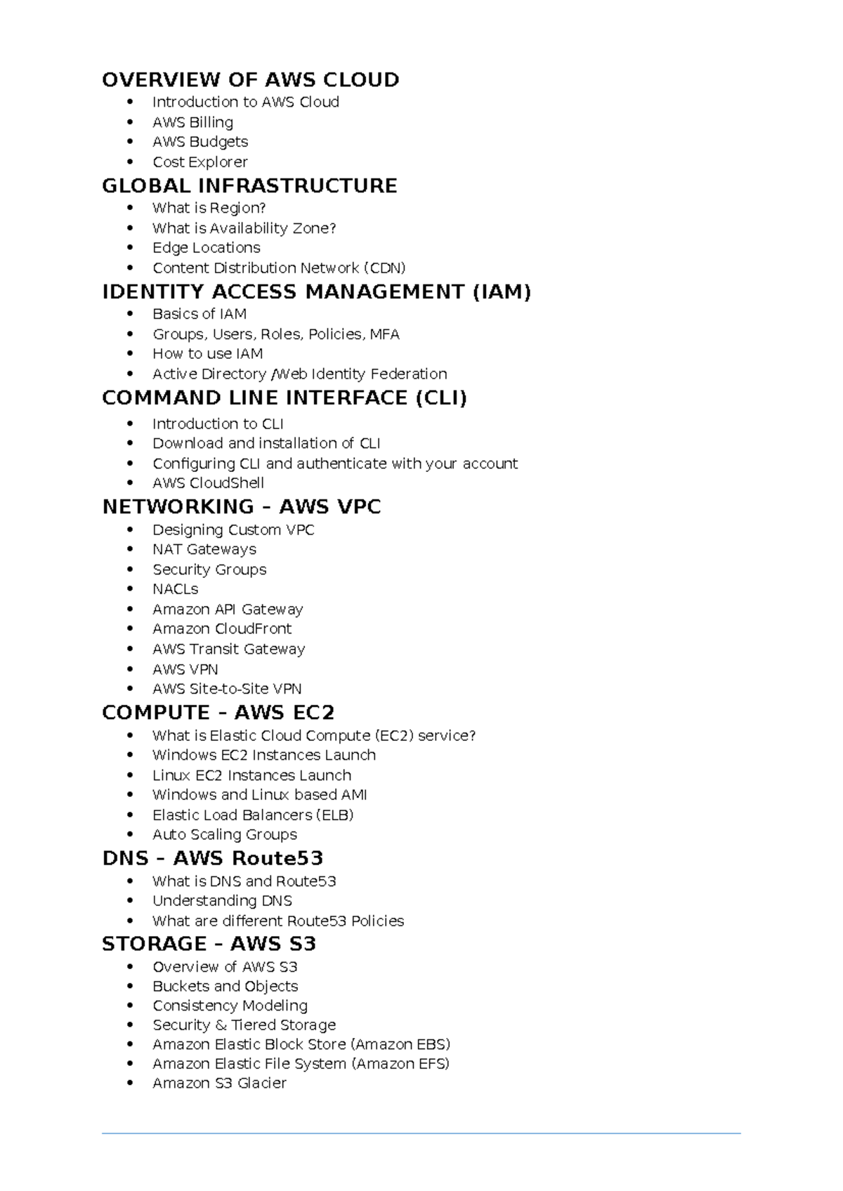 Cloud Native - AWS - OVERVIEW OF AWS CLOUD Introduction to AWS Cloud AWS Billing AWS Budgets ...