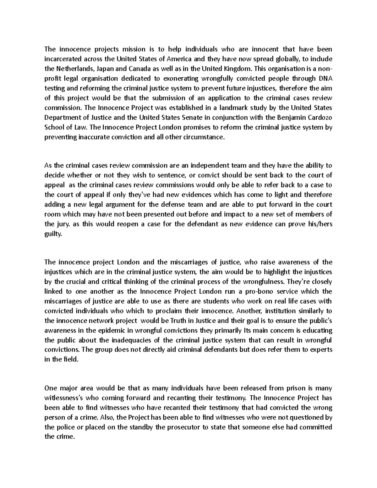 IPL Essay - innocence project - The innocence projects mission is to ...
