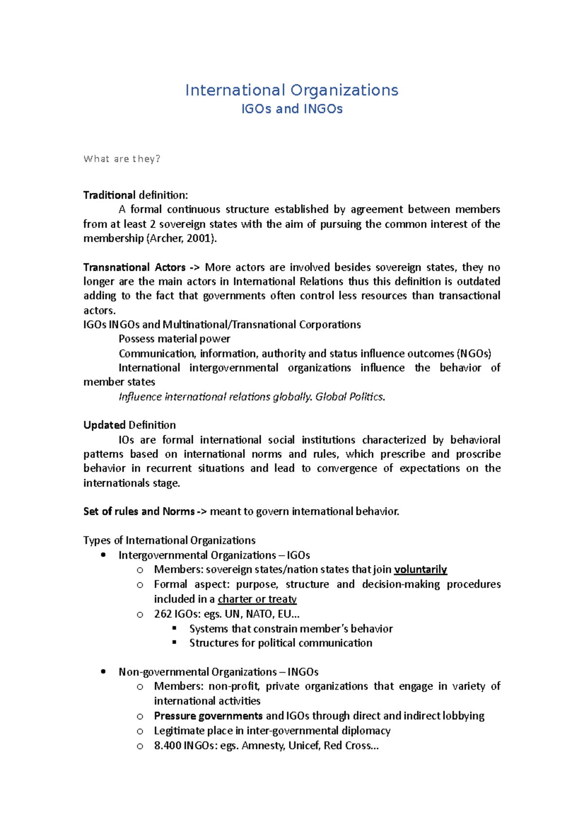 IGO notes - International Organizations IGOs and INGOs What are they ...
