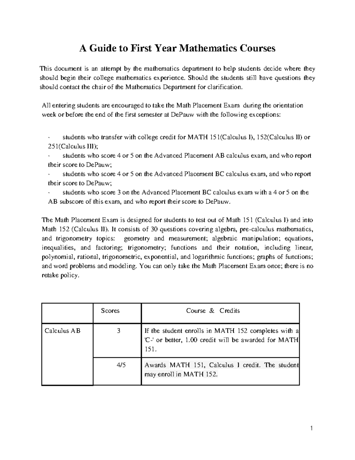 A guide to first year mathematics courses 2 - A Guide to First Year ...