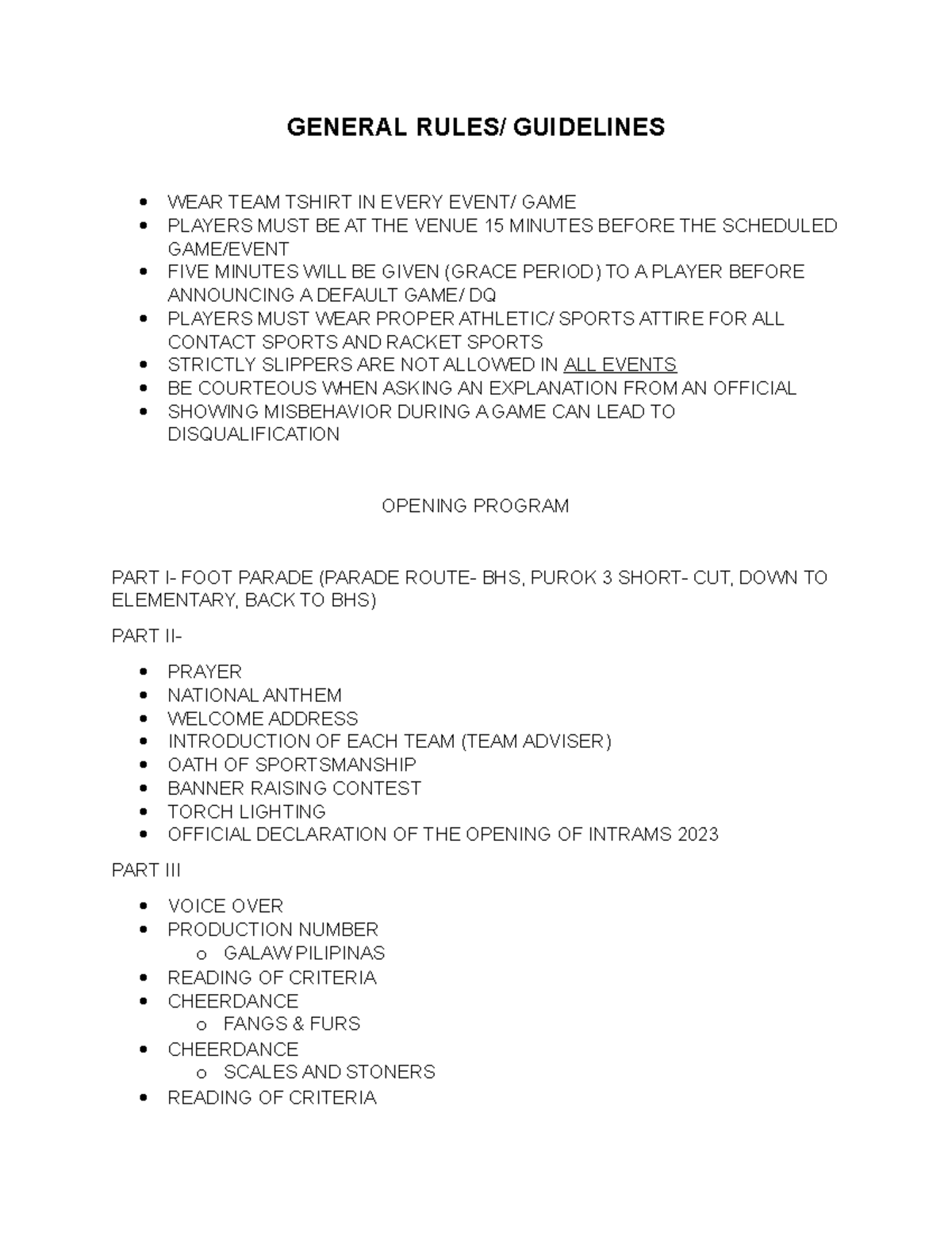 General Rules Intrams - INFORMATION - GENERAL RULES/ GUIDELINES WEAR ...