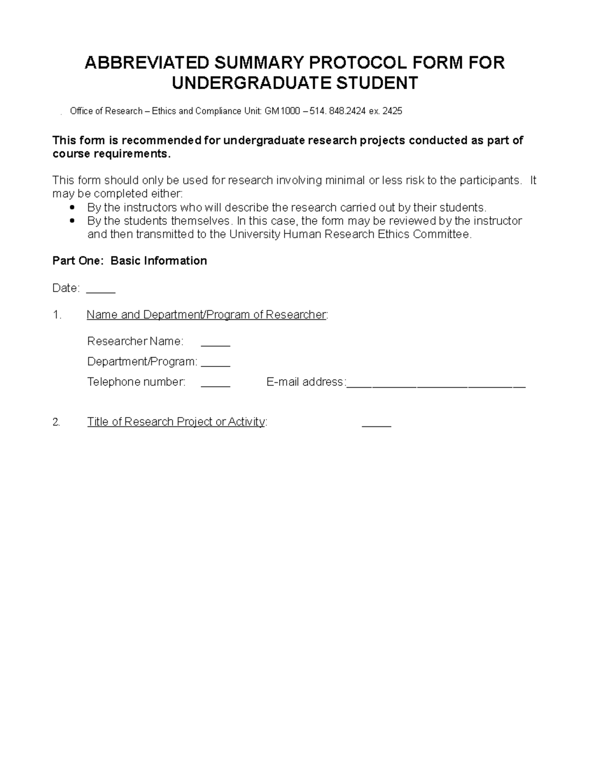 Abbreviated summary protocol form - ABBREVIATED SUMMARY PROTOCOL FORM ...