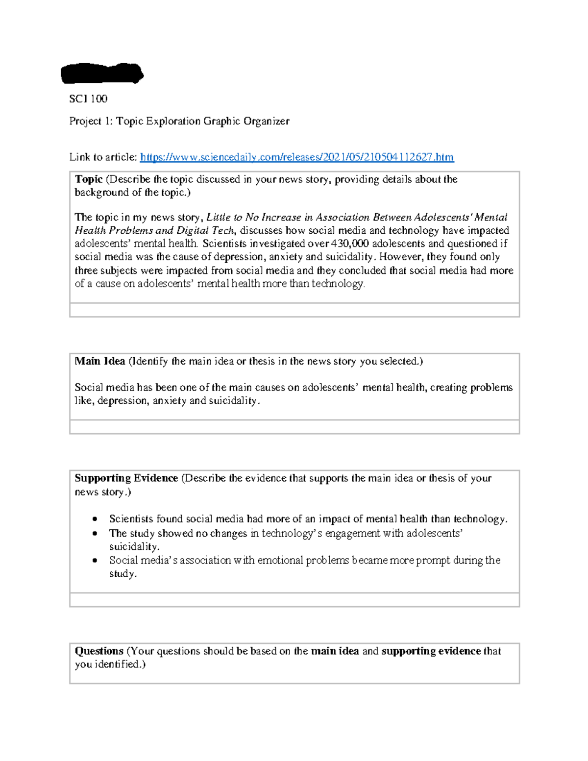 Sci 100 Project 1 - Siobhan Morris SCI 100 Project 1: Topic Exploration ...