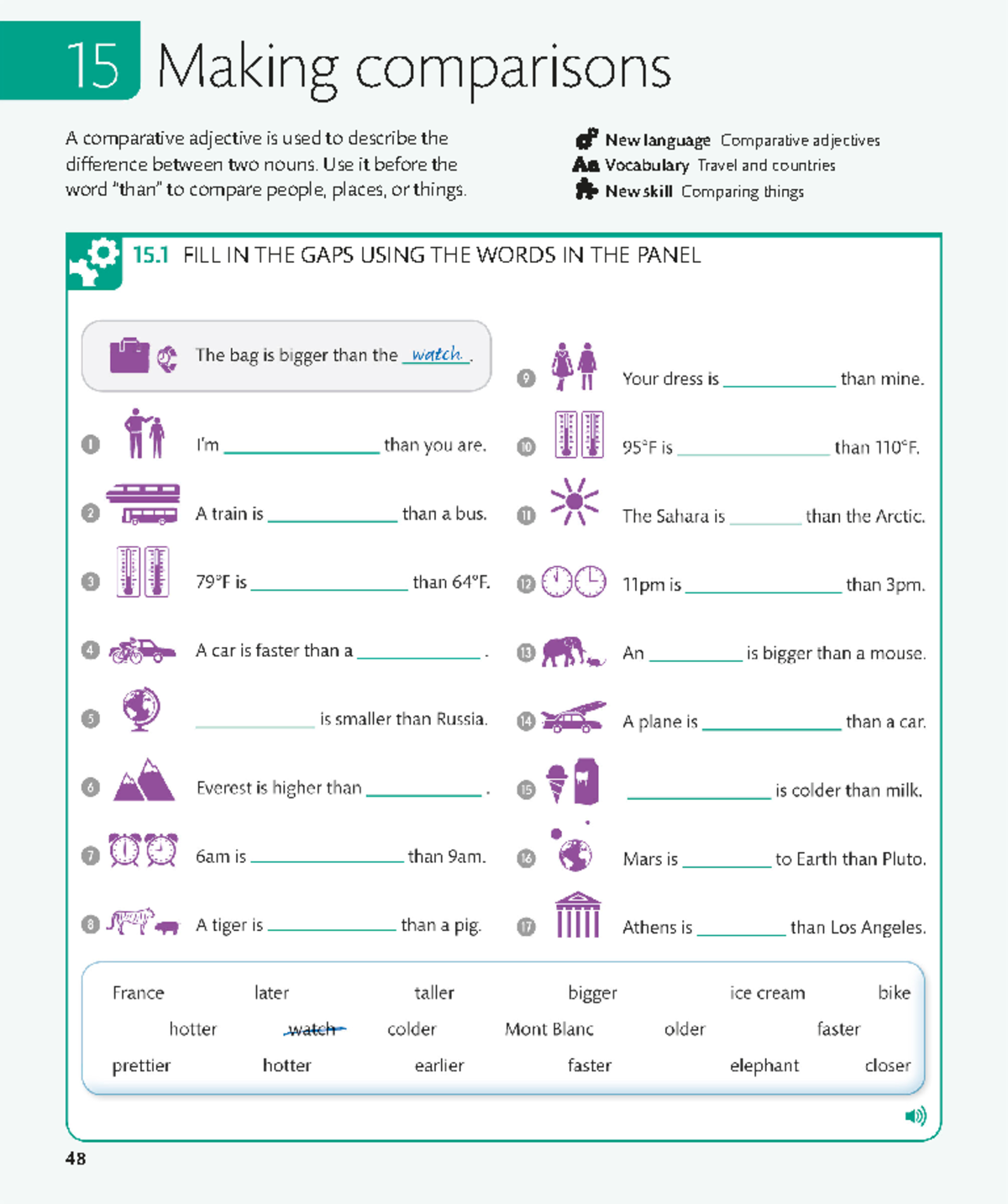 English for Everyone - Level 2 Beginner - Making comparisons fill in ...
